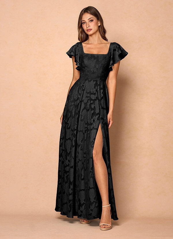 Anna Black Ruffled Maxi Dress | Azazie CA