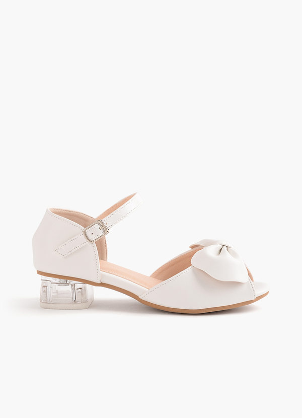 White Open Toe Bow Girl's Block Heels | Azazie AU