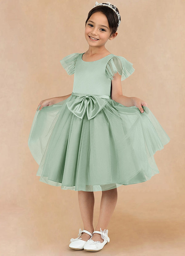 Agave Azazie Midna Agave A-Line with Sleeves Tulle Dress | Azazie