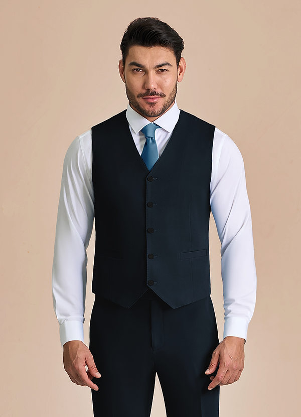 James Navy Blue Structured Stretch Suit Vest | Classic Regular Suit ...