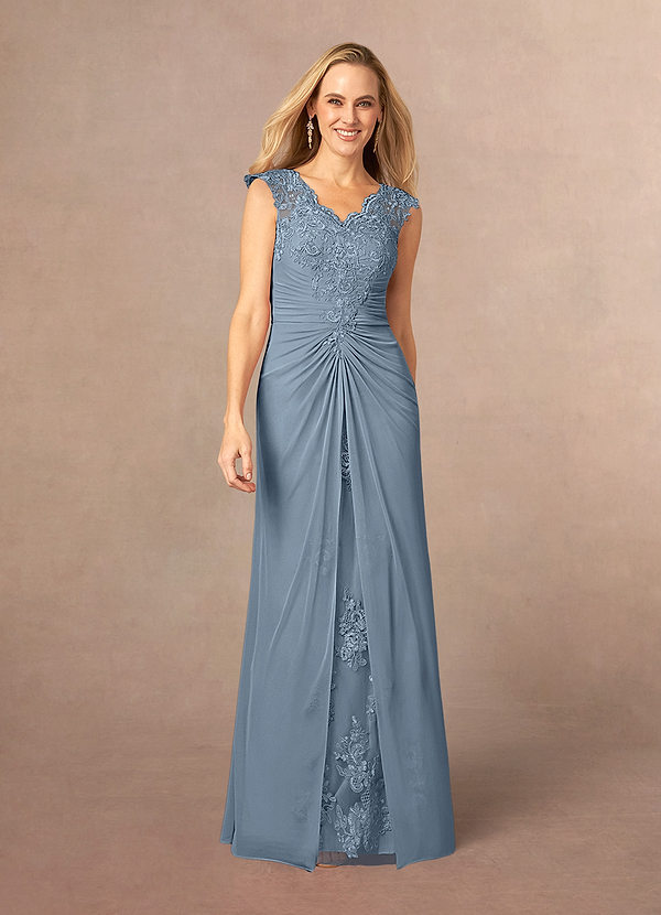 Azazie Jovie Dusty Blue A-Line Lace Dress | Azazie