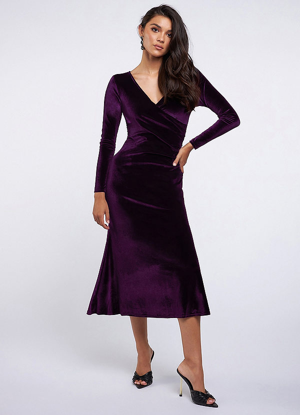 Minnie Grape Velvet Midi Dress | Azazie CA