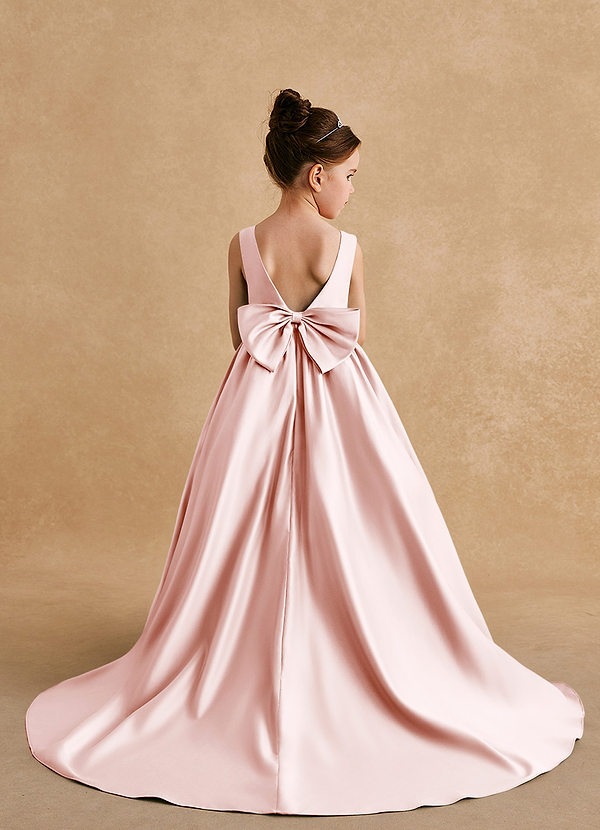 Azazie Mimia Blushing Pink A-Line Bow Matte Satin Dress | Azazie UK
