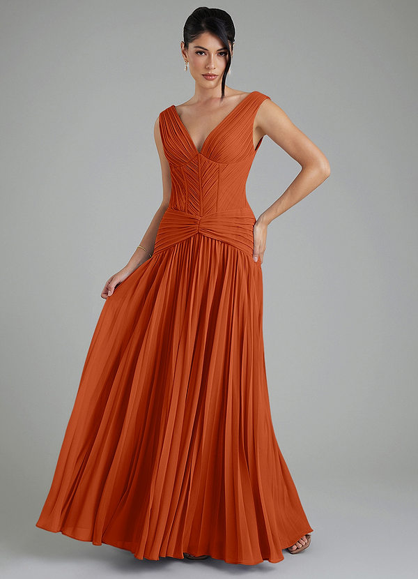 Azazie Kima Burnt Orange Chiffon Bridesmaid Dresses | Azazie