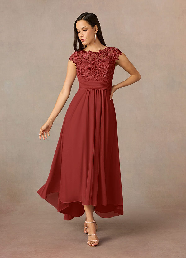Azazie Amara Rust A-Line Lace Dress | Azazie