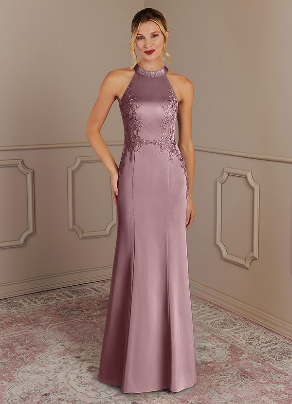 Azazie Tyra Dusty Rose Mermaid Lace Stretch Satin Dress | Azazie