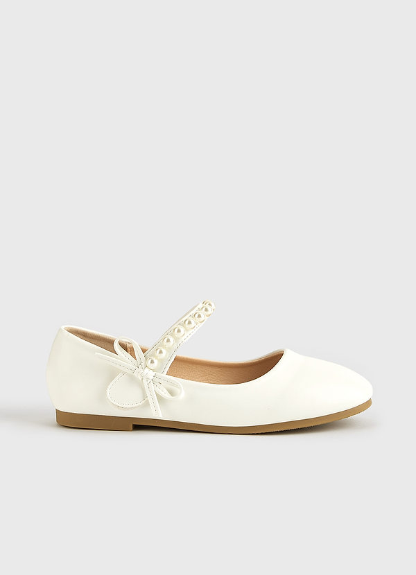 White Pearl Strap and Bow Girls Flat Shoes | Azazie