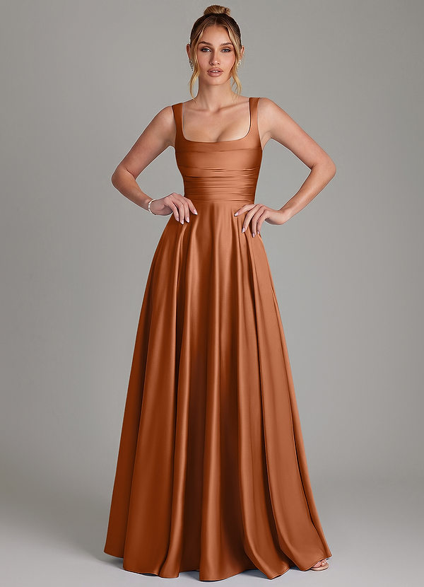 Azazie Azaria Copper Stretch Satin Bridesmaid Dresses | Azazie