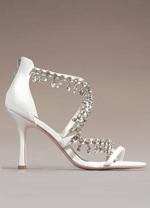 Ivory Elegant Crystal Asymmetrical Strap Sandals Shoes | Azazie