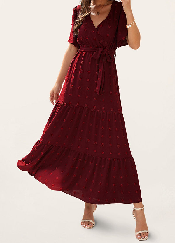 Könnte Magie sein Burgunderrot Kurzärmliges Maxikleid mit Clip-Punkten ...