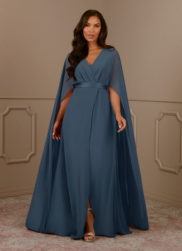 Azazie Isa Neptune A-Line V-Neck Pleated Chiffon Dress | Azazie CA