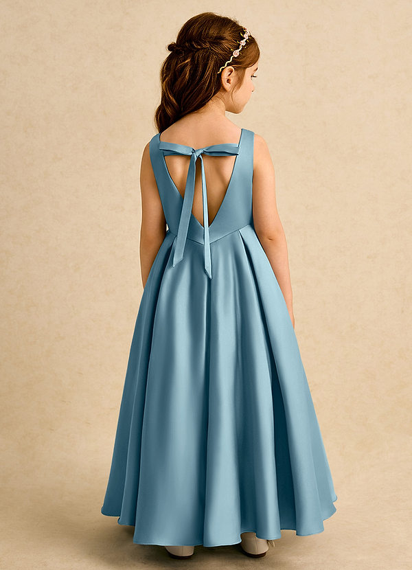 Azazie Pepper Moody Blue A-Line Pleated Matte Satin Dress | Azazie