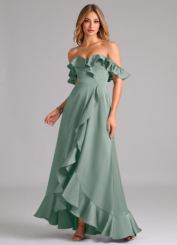 Azazie Lyra Silver Sage Stretch Satin Bridesmaid Dresses | Azazie AU