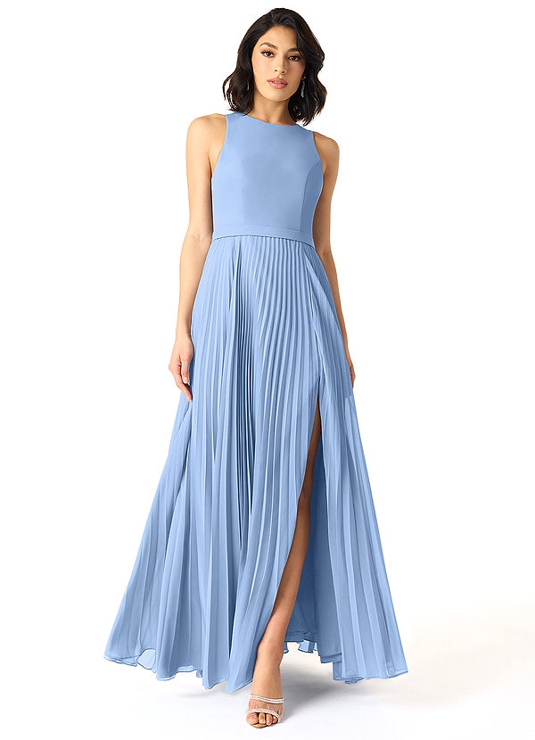 Steel Blue Modest Bridesmaid Dresses Azazie