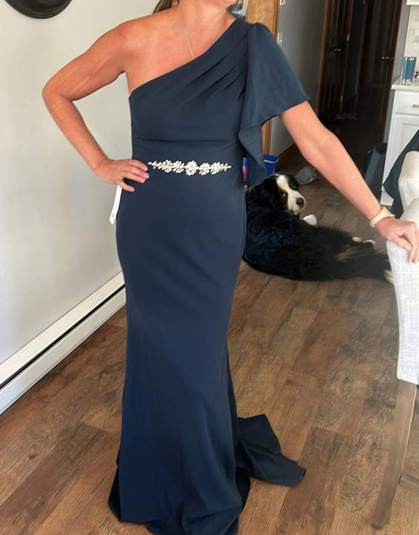 Azazie Pia Desert Rose Mermaid Pleated Stretch Crepe Dress | Azazie